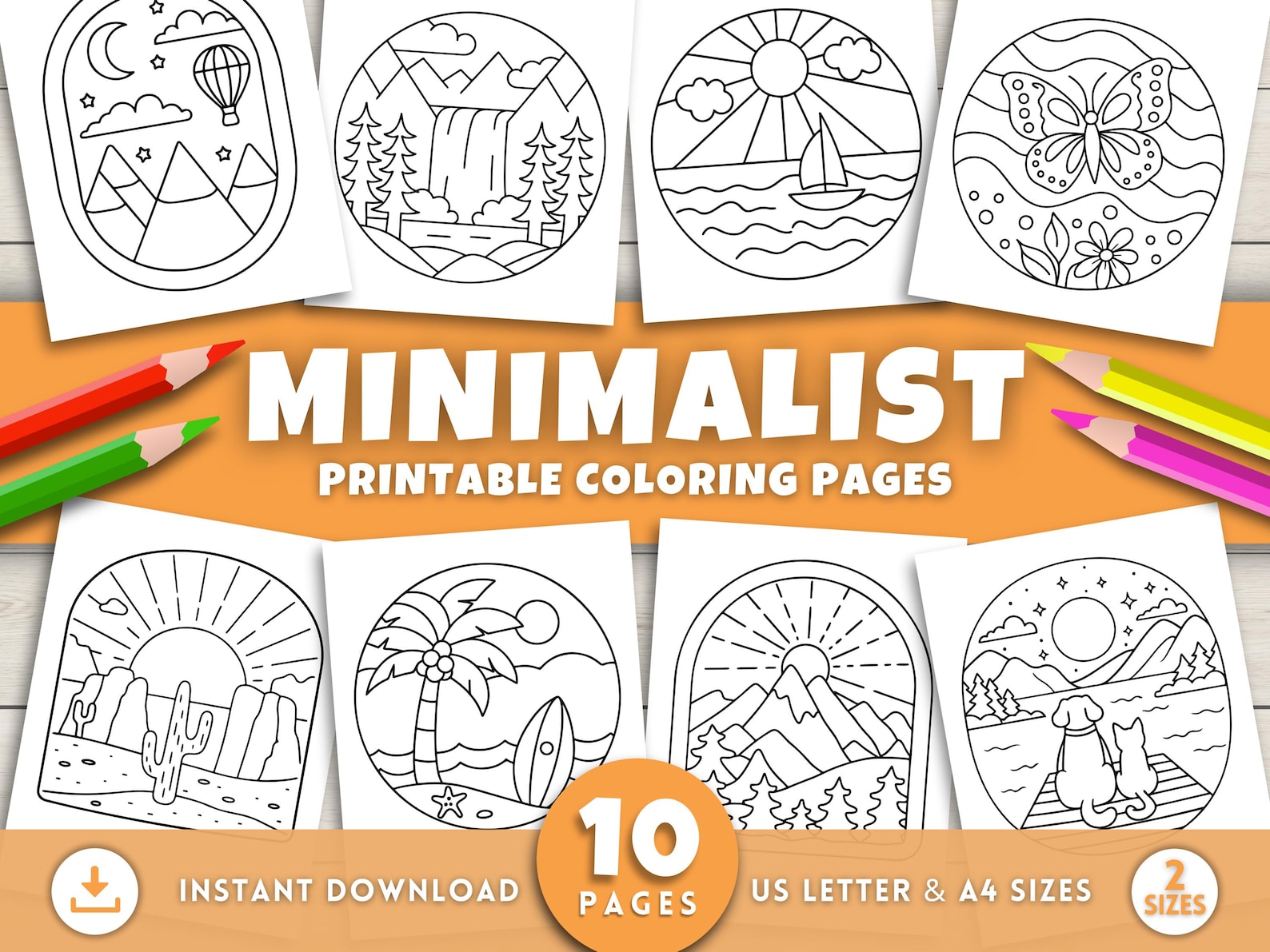 Minimalist Coloring Pages for Adults, Simple Line Art, Boho Coloring ...
