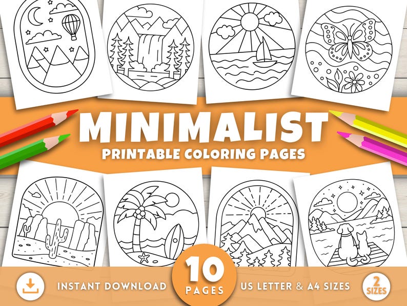 Minimalist Coloring Pages for Adults, Simple Line Art, Boho Coloring ...