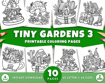 Tiny Gardens Coloring Pages for Adults Kids, Bold and Easy Coloring ...