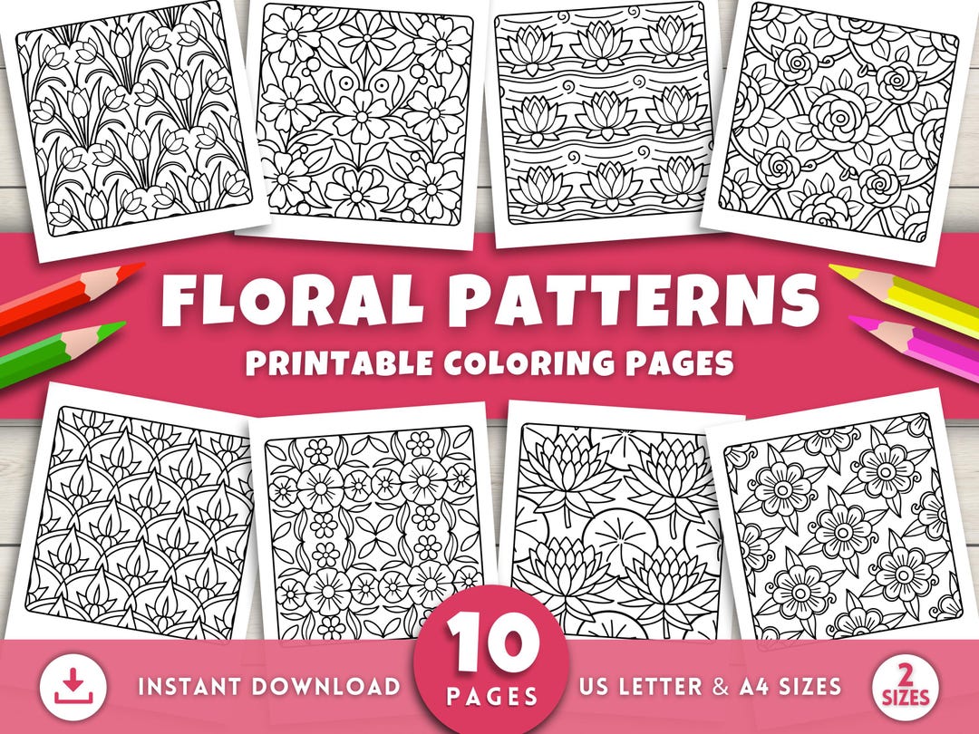 Floral Patterns Coloring Pages for Adults, Printable Flowers Coloring ...