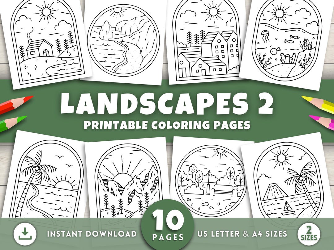 Minimalist Landscapes Coloring Pages for Adults & Kids, Simple Line Art ...