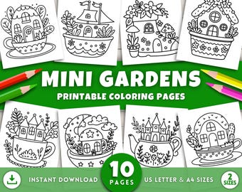 Tiny Gardens Coloring Pages for Adults Kids, Bold and Easy Coloring ...