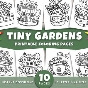 Tiny Gardens Coloring Pages for Adults Kids, Bold and Easy Coloring ...