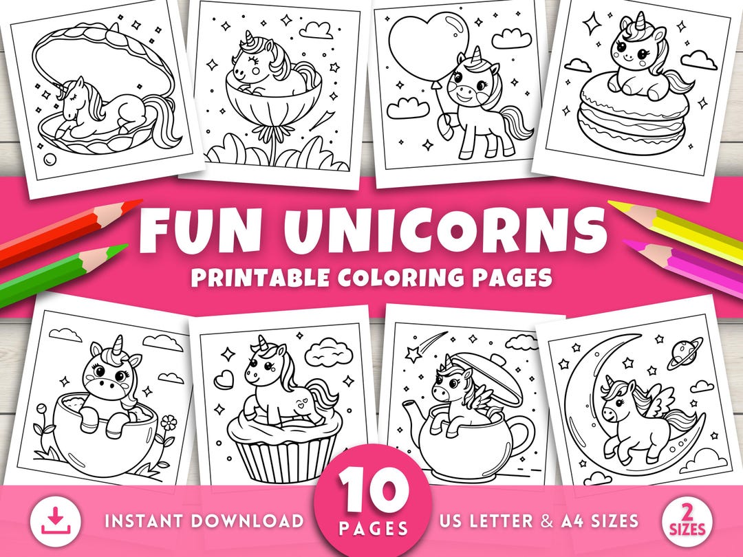 Cute Unicorns Coloring Pages for Kids & Adults, Bold and Easy Fantasy ...