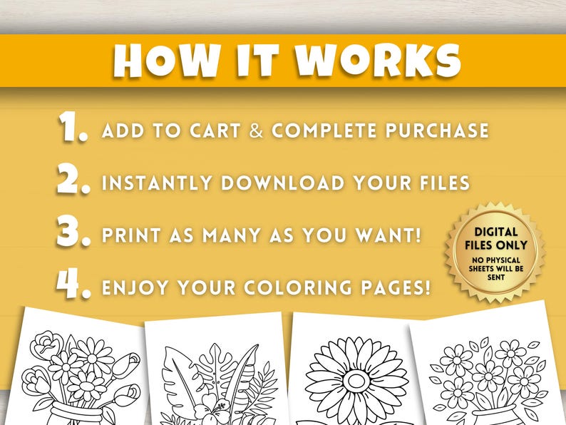 Cute and Easy Flowers Coloring Pages for Kids Adults, Digital Printable ...