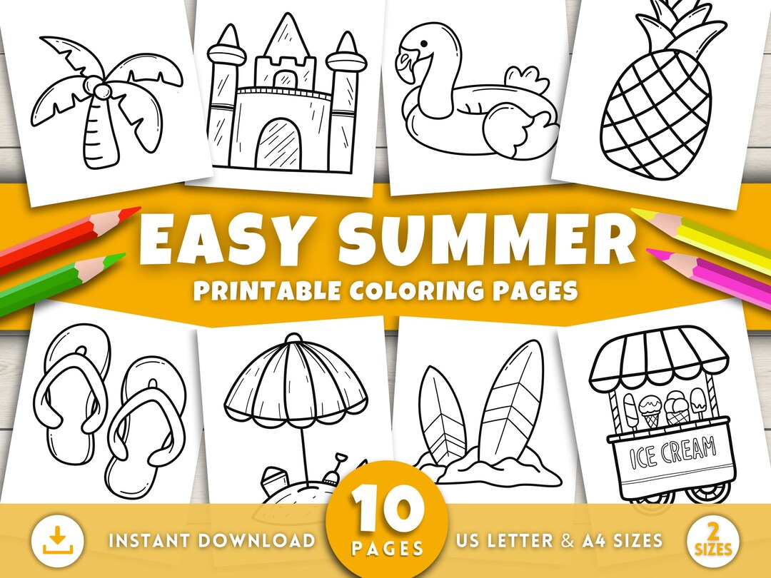 Easy Summer Coloring Pages for Kids Adults Toddlers, Summer Printable ...