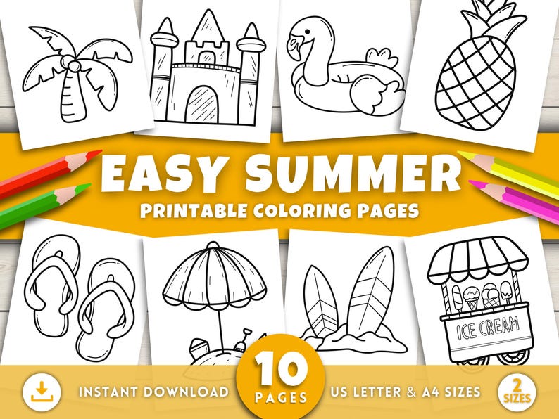 Easy Summer Coloring Pages for Kids Adults Toddlers, Summer Printable ...