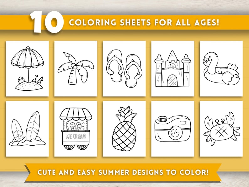 Easy Summer Coloring Pages for Kids Adults Toddlers, Summer Printable ...