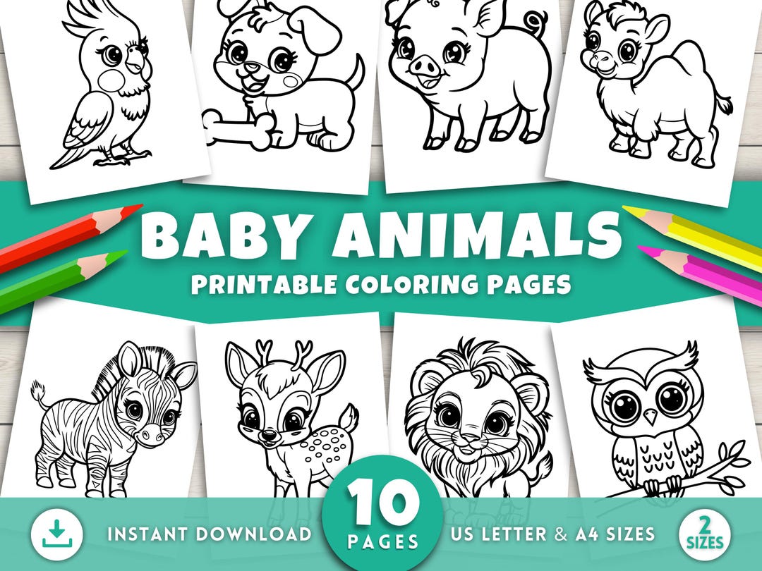 Cute Baby Animals Coloring Pages for Kids Toddlers Preschoolers ...