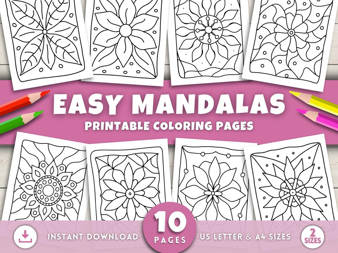 Easy Mandala Coloring Pages for Adults & Kids, Printable Simple ...