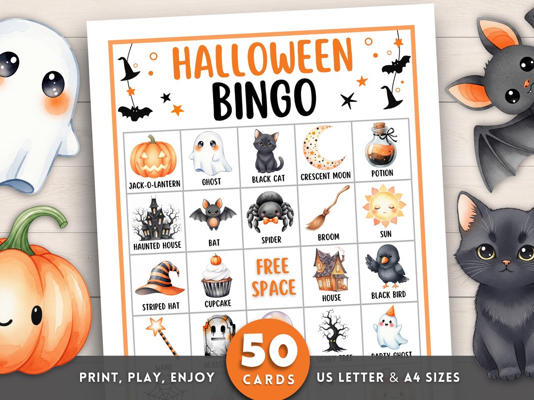 Halloween Bingo Game, 50 Halloween Bingo Cards, Halloween Games, Kids ...