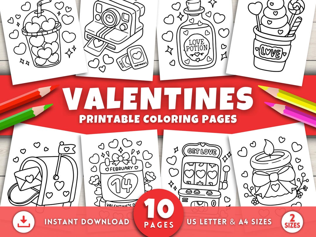 Valentines Day Coloring Pages for Kids and Adults, Cute Easy Valentines ...
