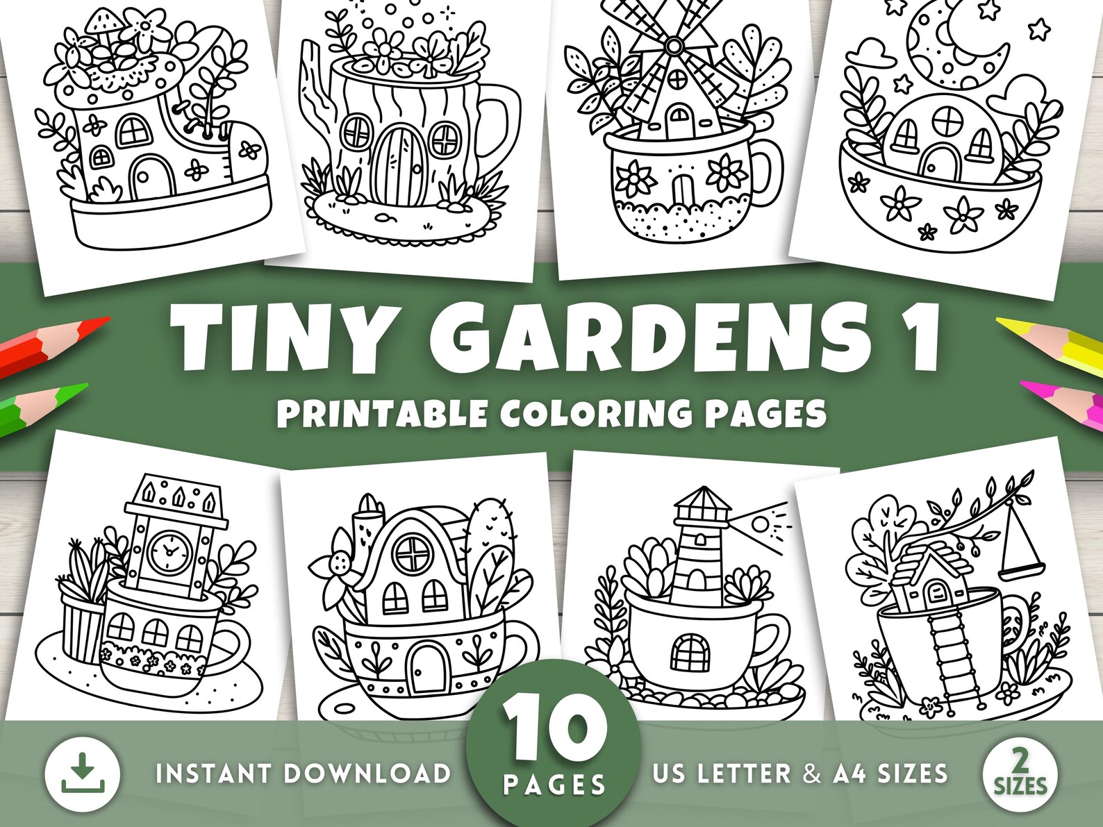 Tiny Gardens Coloring Pages for Adults Kids, Bold and Easy Coloring ...