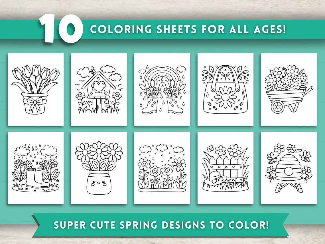 Spring Printable Coloring Pages for Kids Adults, Spring Easter ...