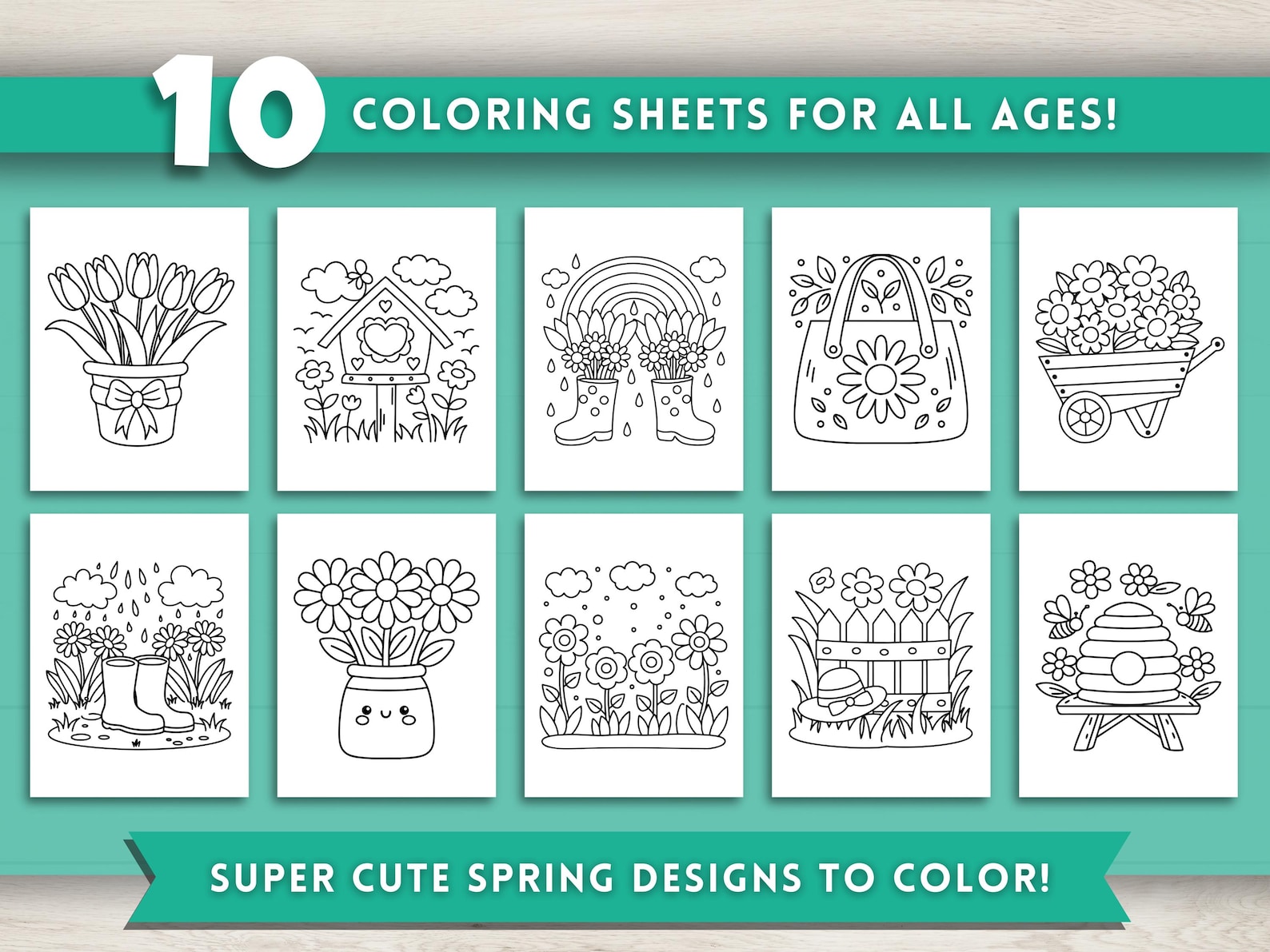 Spring Printable Coloring Pages for Kids Adults, Spring Easter ...