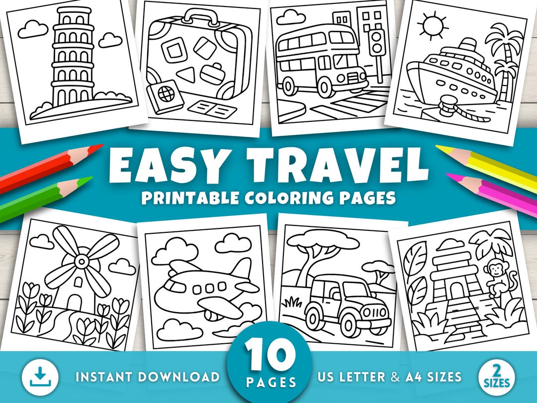Travel Coloring Pages for Kids and Adults, Bold and Easy Printable ...