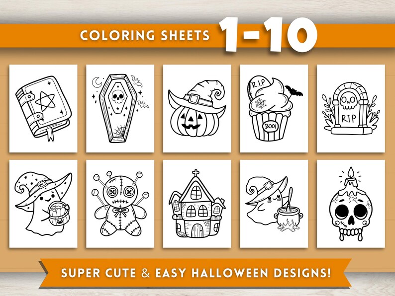 Easy Halloween Coloring Pages for Kids and Adults, Cute Spooky Coloring ...