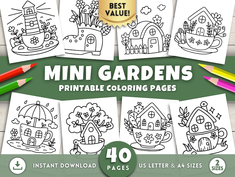 Mini Garden Coloring Pages for Kids & Adults – Cute Fairy Corner Garden ...