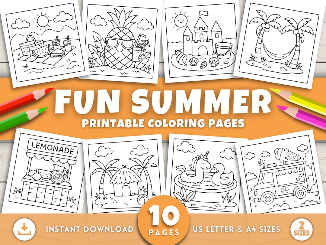 Summer Coloring Pages for Kids & Adults, Easy Printable Activity Sheets ...