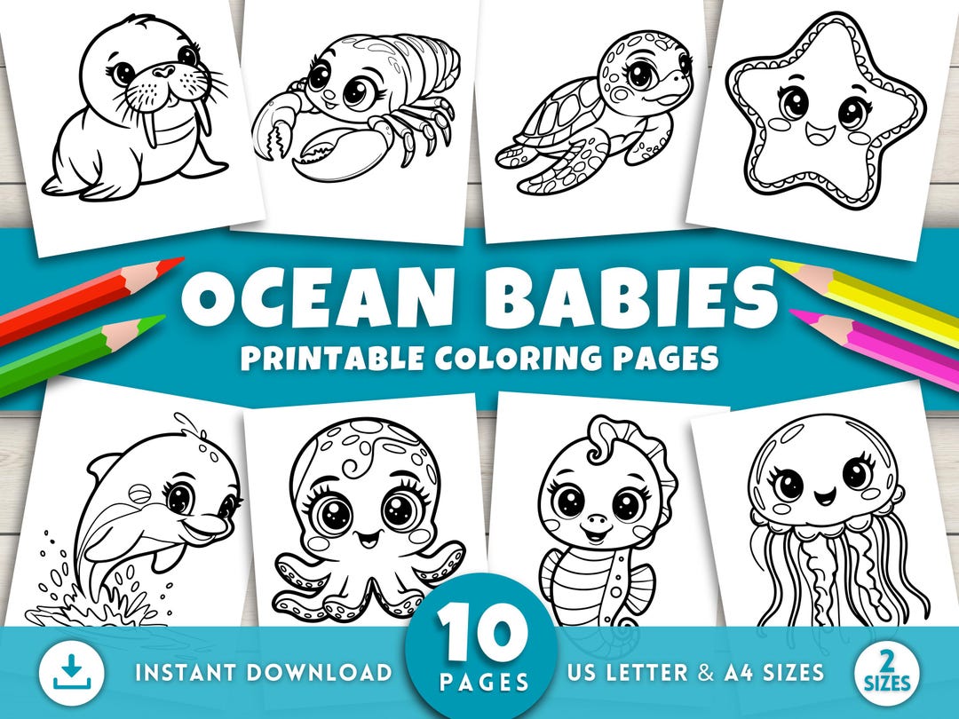 Cute Baby Ocean Animals Coloring Pages for Kids Toddlers Preschoolers ...