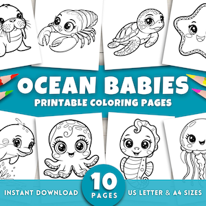 Cute Baby Ocean Animals Coloring Pages for Kids Toddlers Preschoolers ...