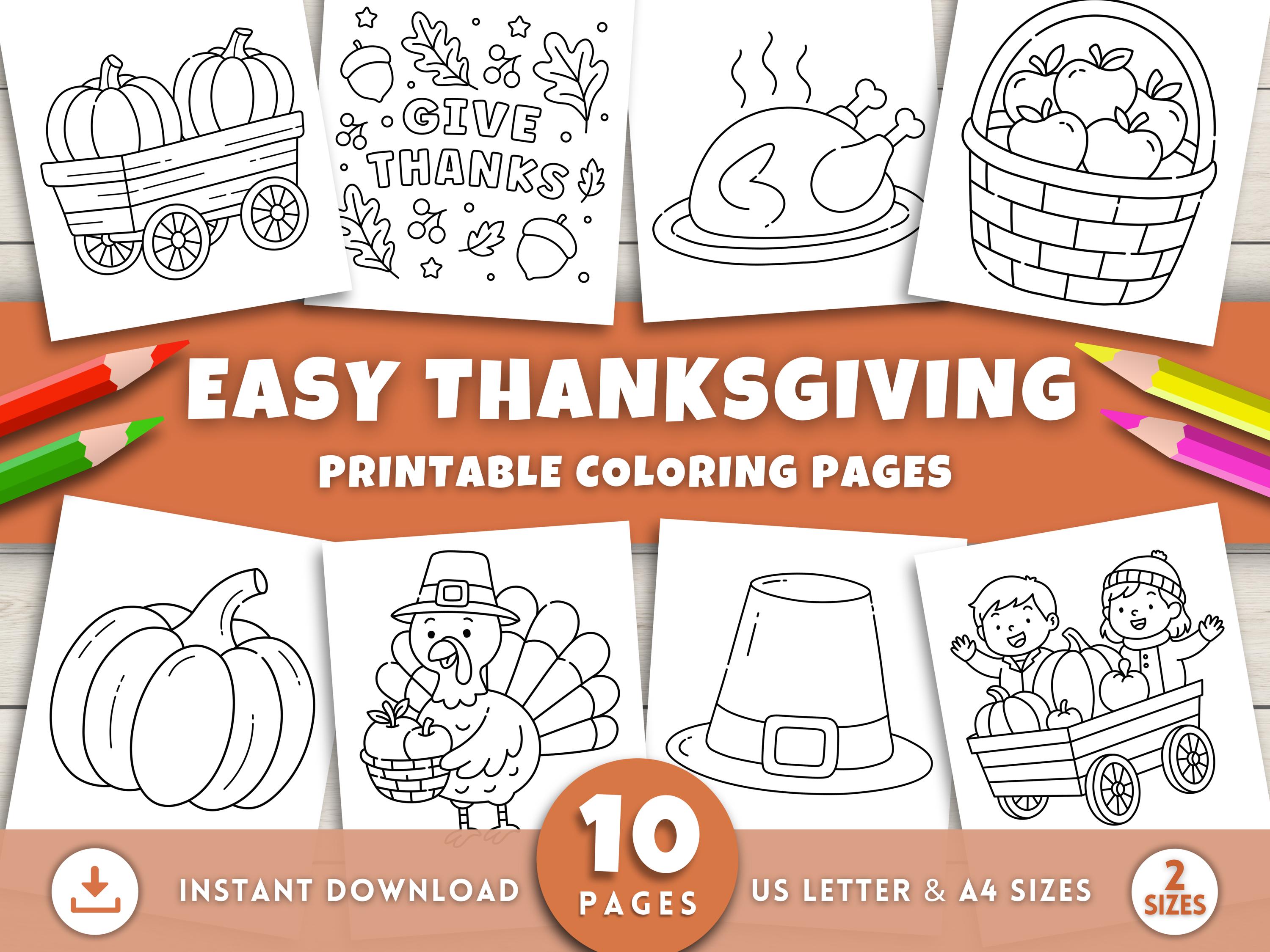 Easy Thanksgiving Coloring Pages for Kids, Printable Thanksgiving ...