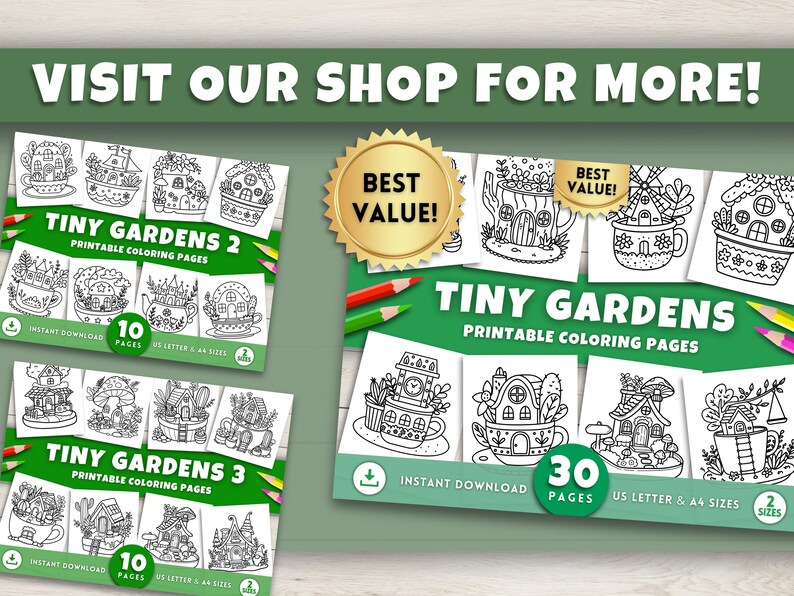 Tiny Gardens Coloring Pages for Adults Kids, Bold and Easy Coloring ...