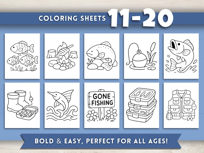 Fishing Coloring Pages for Kids, Toddlers & Adults, Outdoor Adventure ...