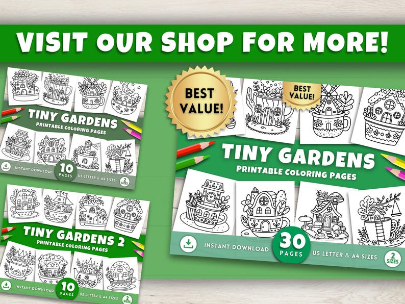 Tiny Gardens Coloring Pages for Adults & Kids, Bold and Easy Printable ...