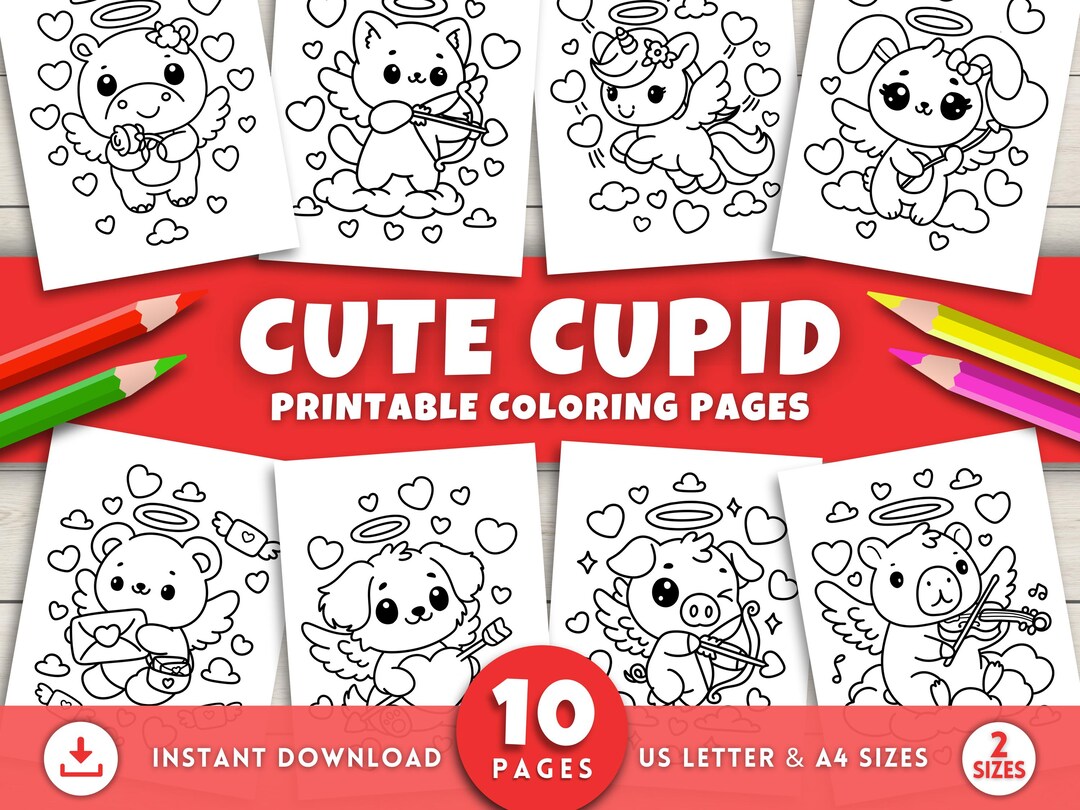 10 Cute Cupid Valentines Day Printable Coloring Pages for Kids Toddlers ...