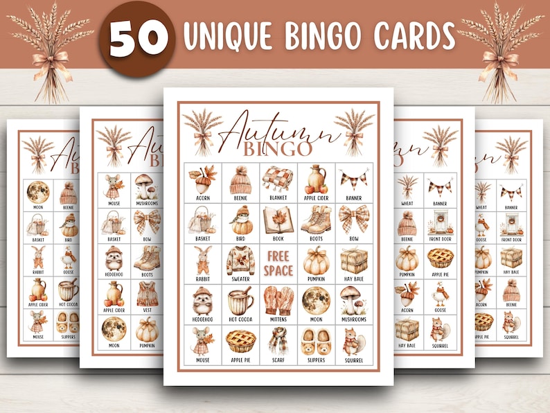 Autumn Bingo Game, Printable Fall Bingo, 50 Fall Bingo Cards, Fall ...