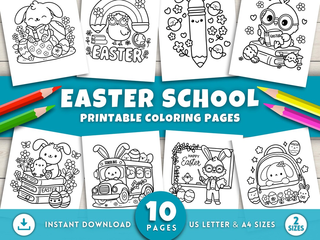 Easter Easy Coloring Pages for Kids, Easter School Theme Coloring ...