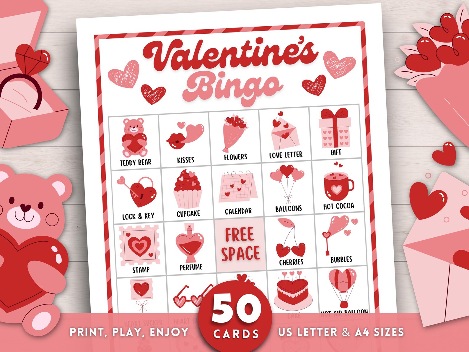 Valentines Day Bingo, Printable Valentines Bingo Game, Valentine's Day ...