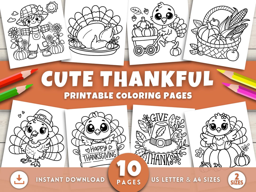 Thanksgiving Coloring Pages for Kids & Adults, Easy Cute Fall Coloring ...