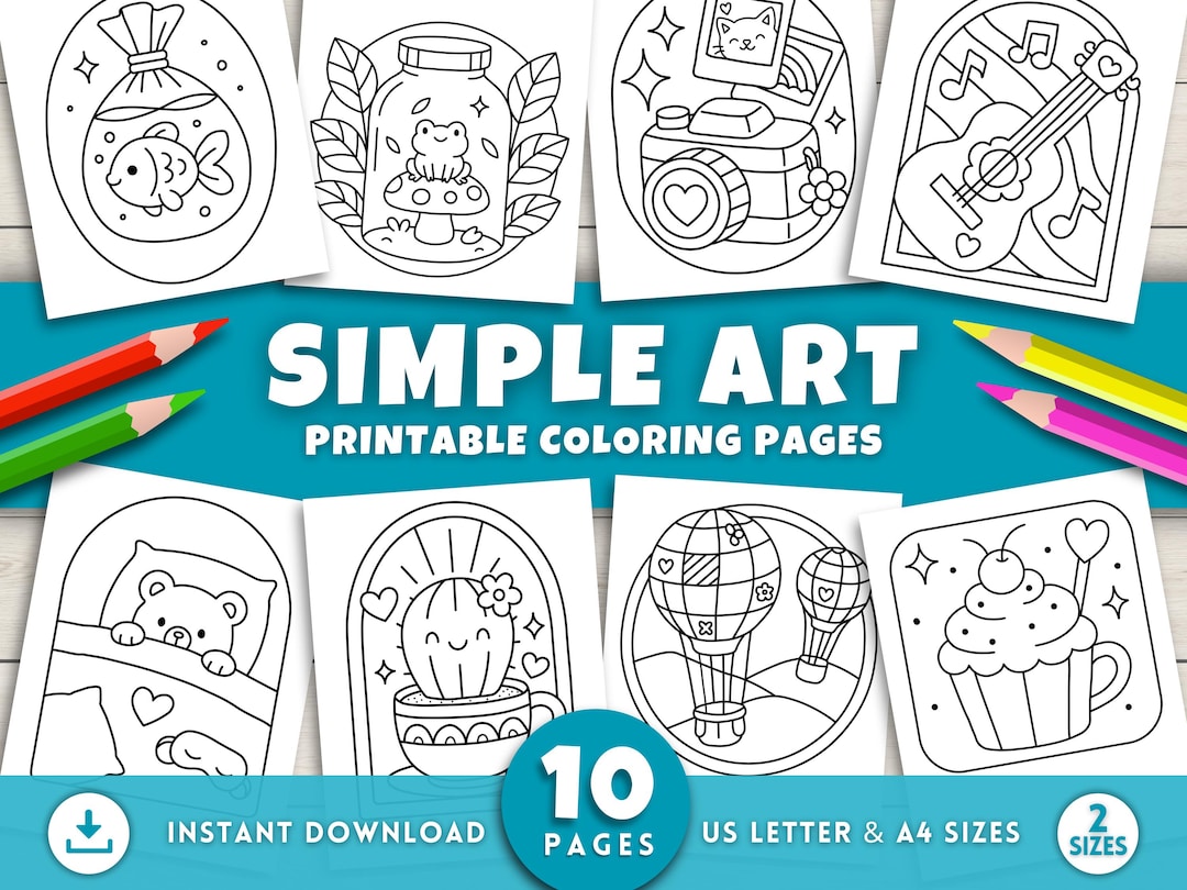 Simple Art Coloring Pages for Kids and Adults, Easy Bold Line Art ...