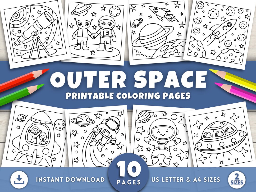 Outer Space Coloring Pages for Kids, Toddlers & Preschoolers, Bold ...