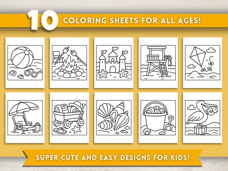 Beach Coloring Pages for Kids & Adults, Cute Summer Printable Activity ...