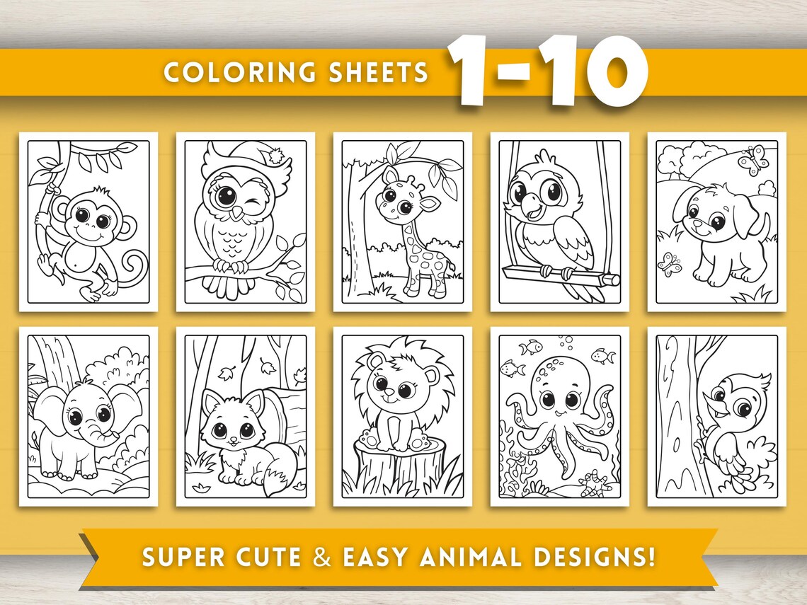 Cute Animal Coloring Pages Mega Bundle for Kids, Toddlers ...