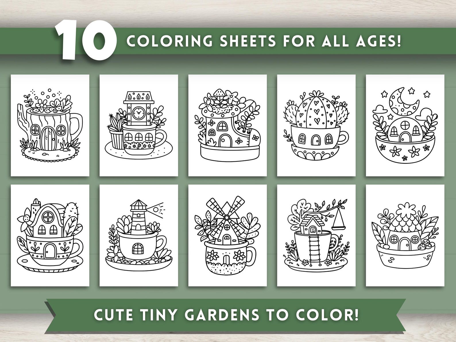 Tiny Gardens Coloring Pages for Adults Kids, Bold and Easy Coloring ...