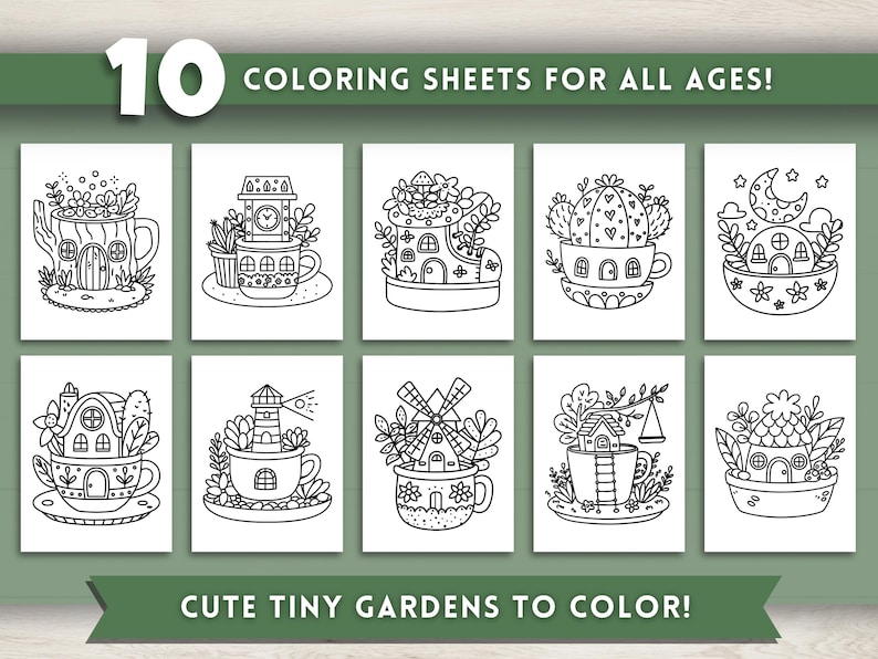 Tiny Gardens Coloring Pages for Adults Kids, Bold and Easy Coloring ...