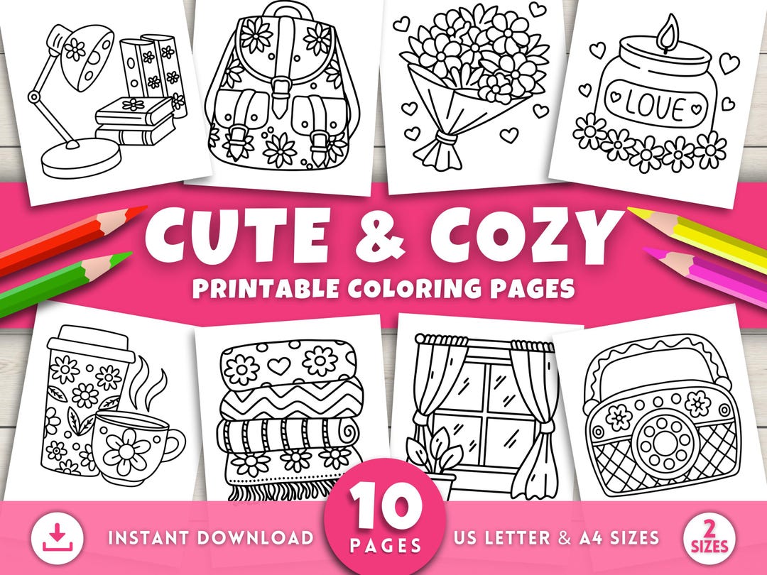 Cozy and Cute Coloring Pages for Adults & Kids, Easy and Simple ...