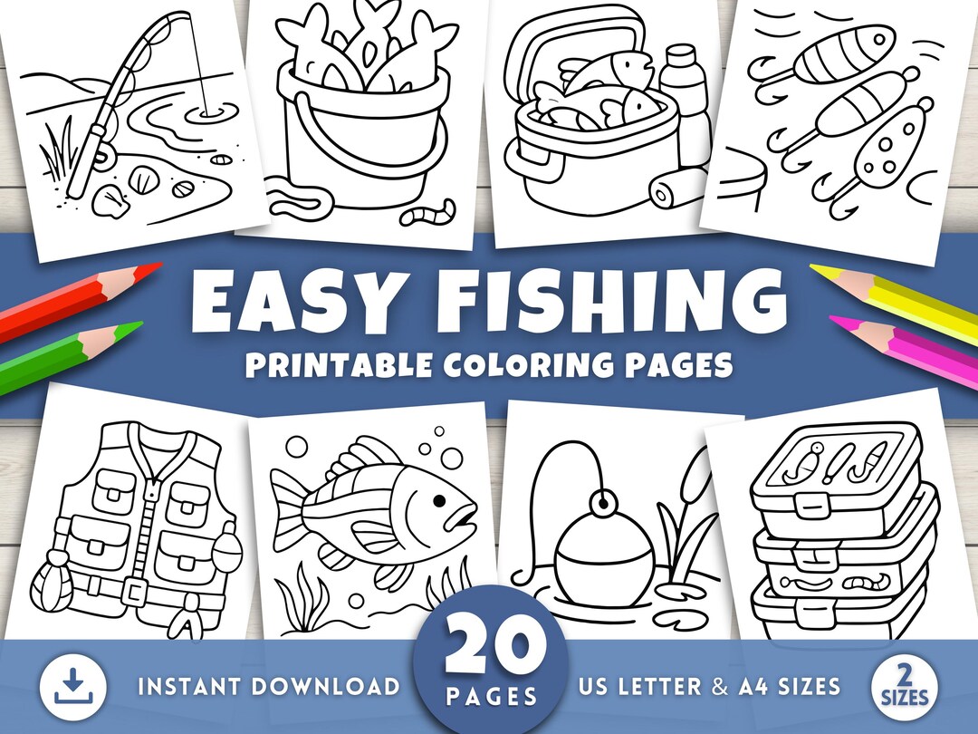 Fishing Coloring Pages for Kids, Toddlers & Adults, Outdoor Adventure ...