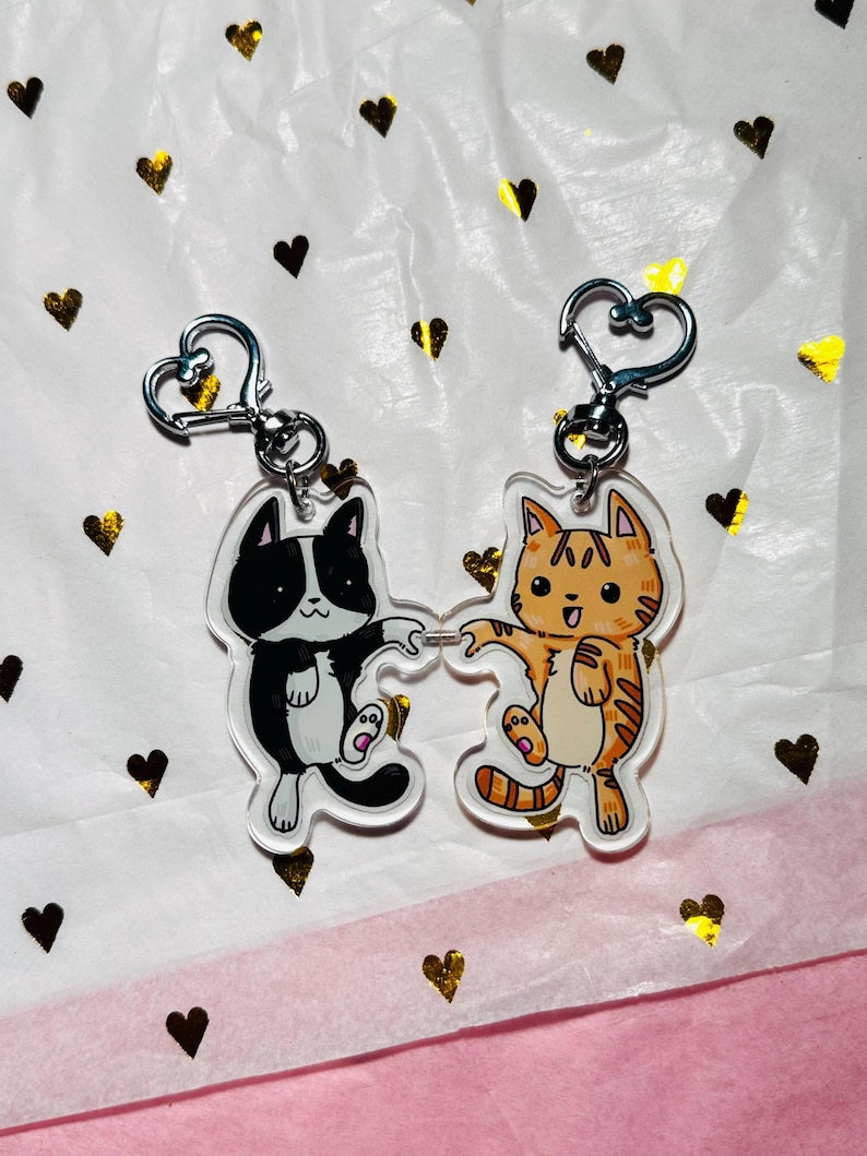 Matching Cat Keychains, Acrylic Keychains, Magnetic, Cute for Friends ...