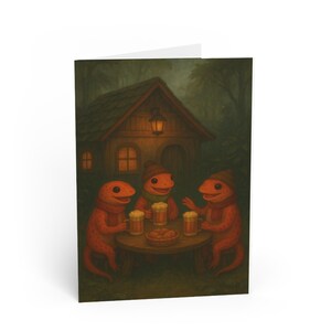 Three Salamanders Having a Drink, Greeting Card | Cozy Cottage Night ...
