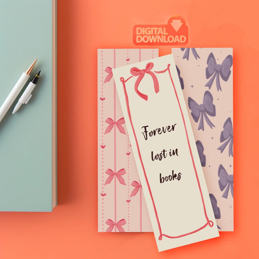 Bow Bookmark Set Cute Pink Bow Coquette Bookmarks, Aesthetic Digital ...