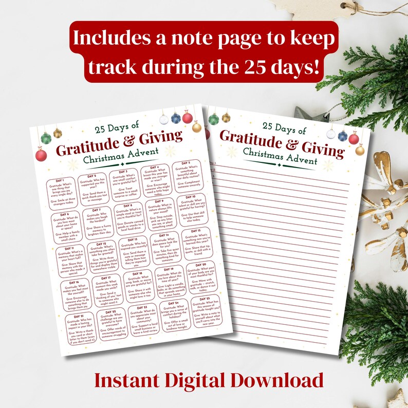 25 Days of Gratitude and Giving Advent Calendar, Printable Kindness ...