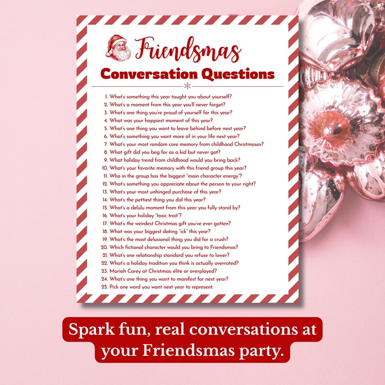 Friendsmas Conversation Questions Printable | Christmas Party Game for ...