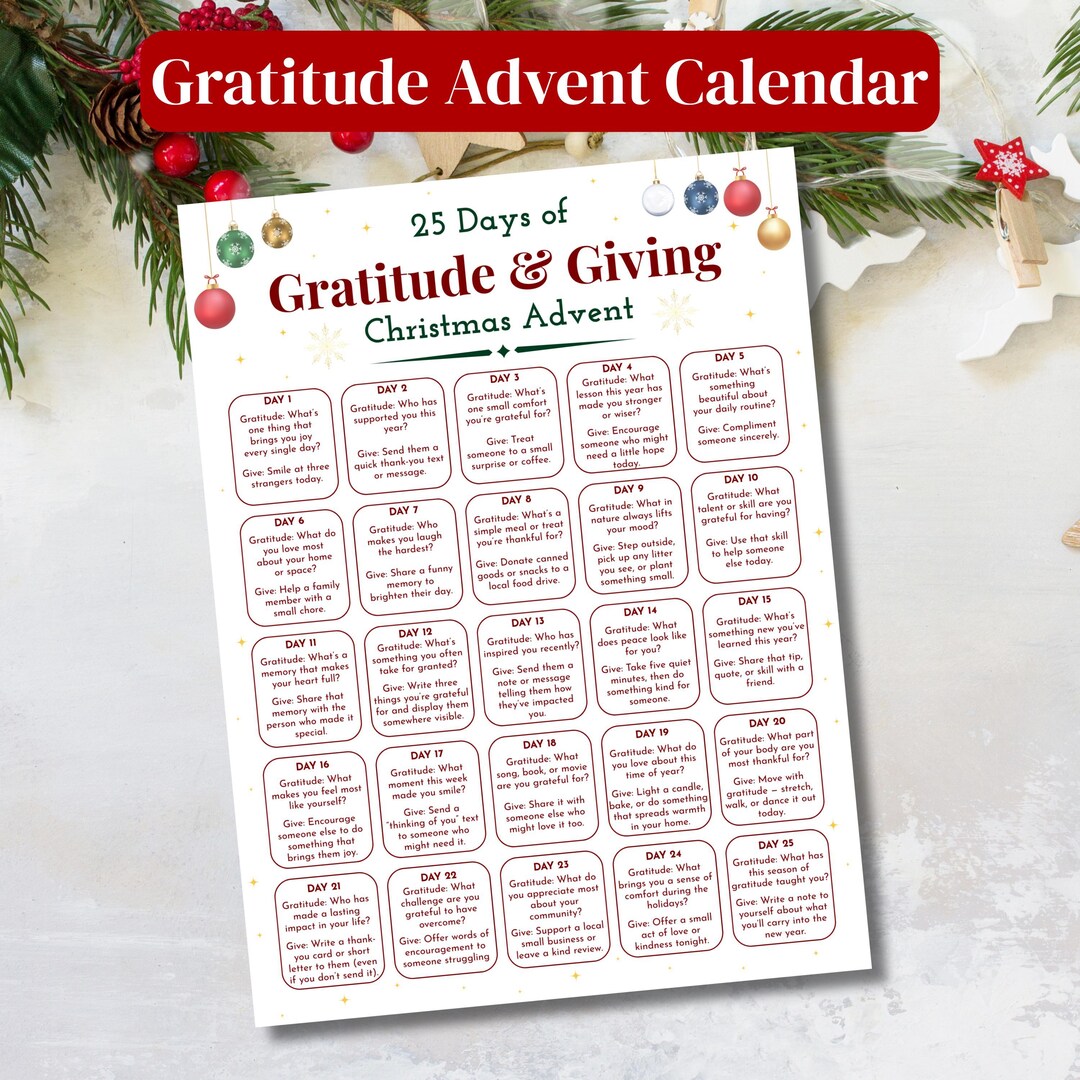 25 Days of Gratitude and Giving Advent Calendar, Printable Kindness ...