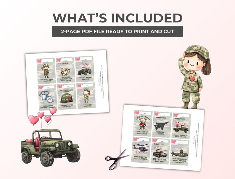 Military Themed Valentine Cards, Printable Non-candy Classroom Exchange ...