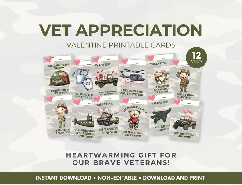 Military Themed Valentine Cards, Printable Non-candy Classroom Exchange ...